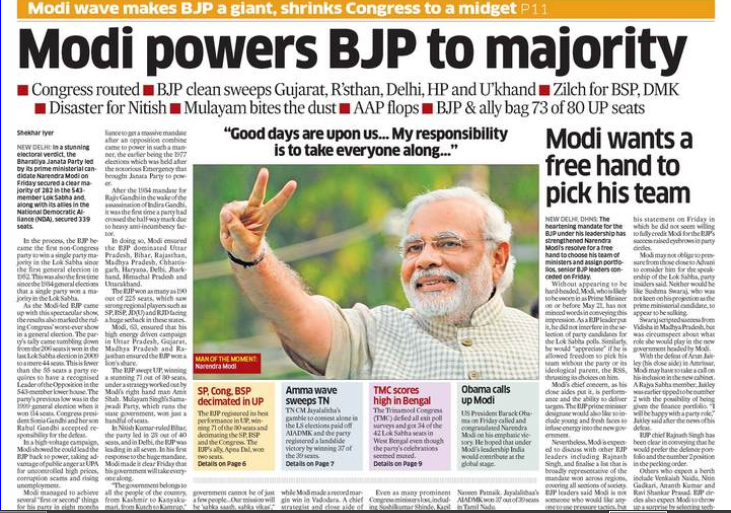 How the Indian newspapers headlined the Modi tsunami